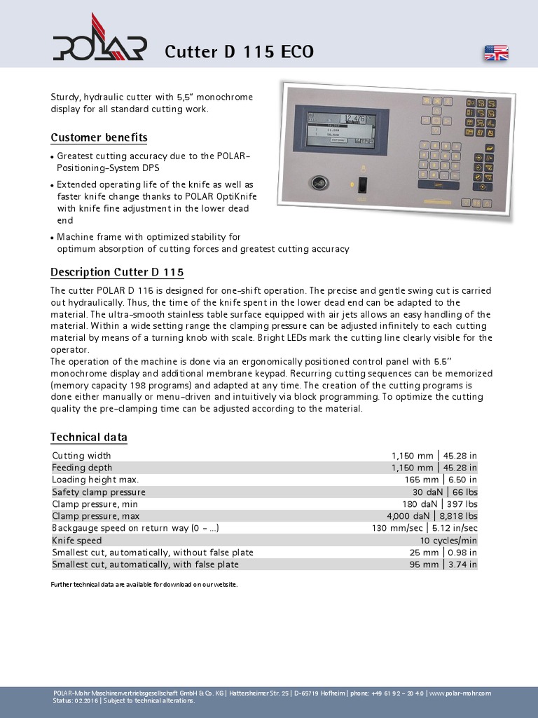 POLAR Cutter D115 Productsheet | PDF | Knife | Touchscreen