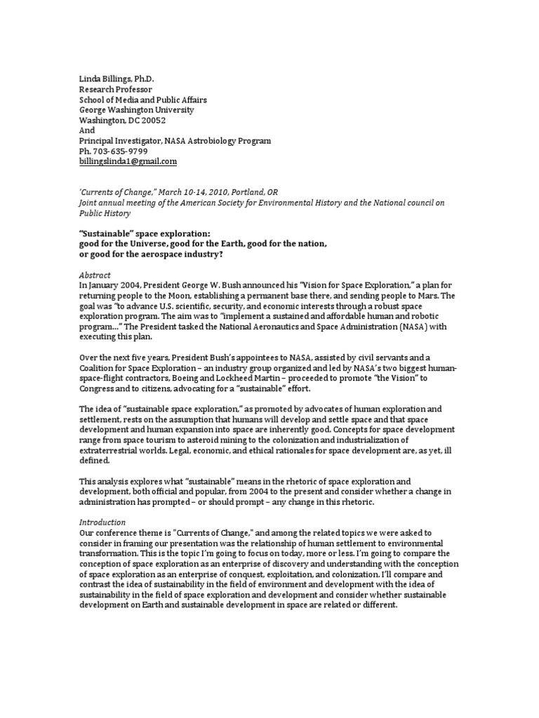 Sustainable Space Exploration Debate | PDF | Resource | Environmentalism