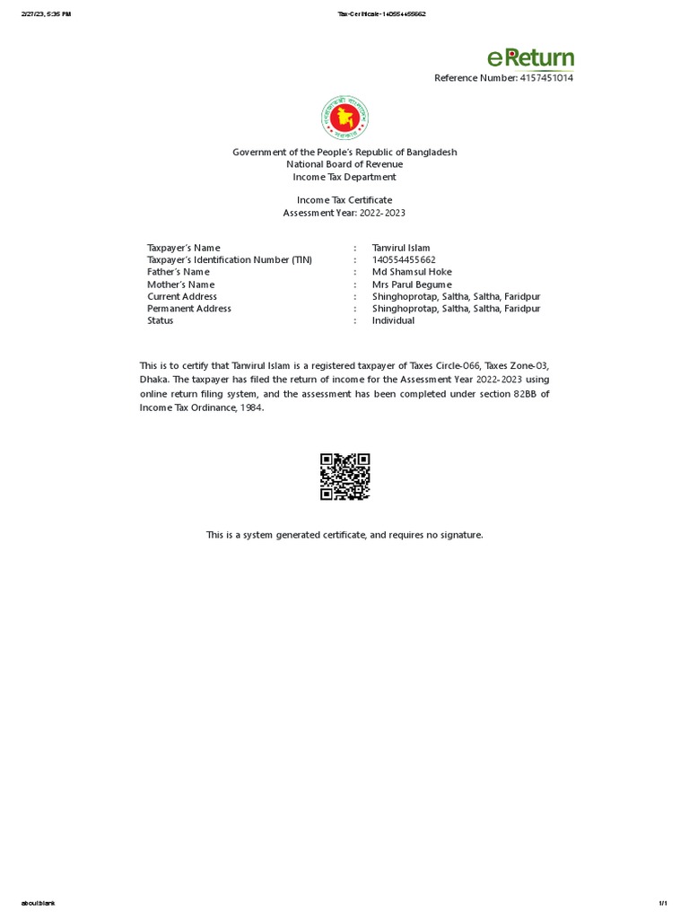 Income Tax Certificate for 2022-2023 | PDF | Finance & Money Management
