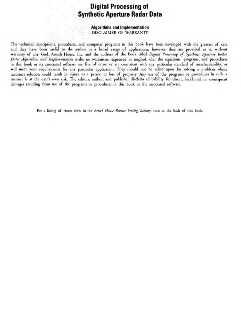 Digital Processing of Synthetic Aperture Radar Data: Algorithms and Implementation | PDF | Radar ...