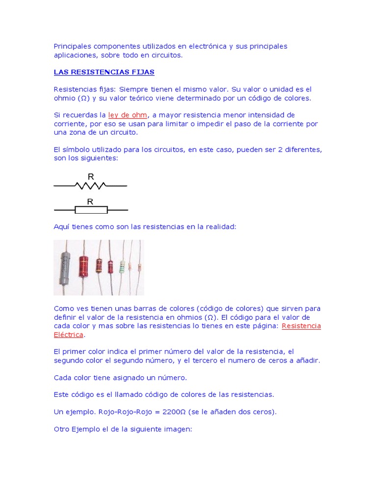 ELECTRÓNICA-Principales componentes | PDF