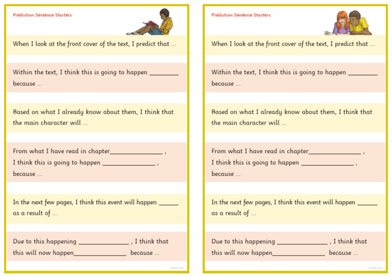 T e 1654509621 Prediction Sentence Starters - Ver - 1 | PDF