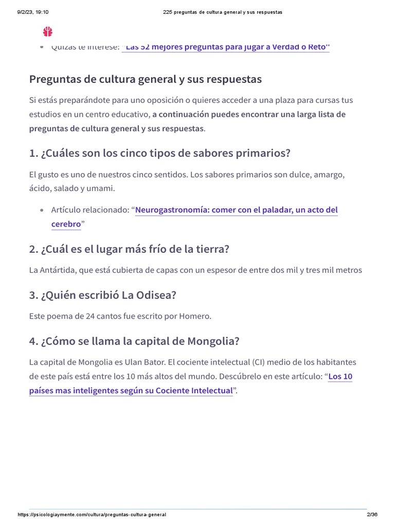 225 Preguntas de Cultura General y Sus Respuestas | PDF | FIFA | Los ...
