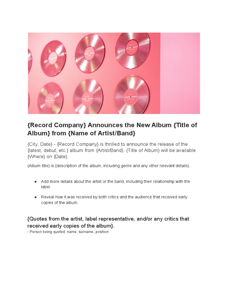 Music Press Release Template | PDF Music Press Release Template | PDF