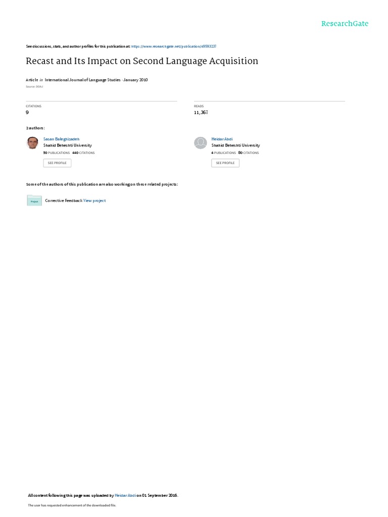 Recast | PDF | Second Language Acquisition | Second Language