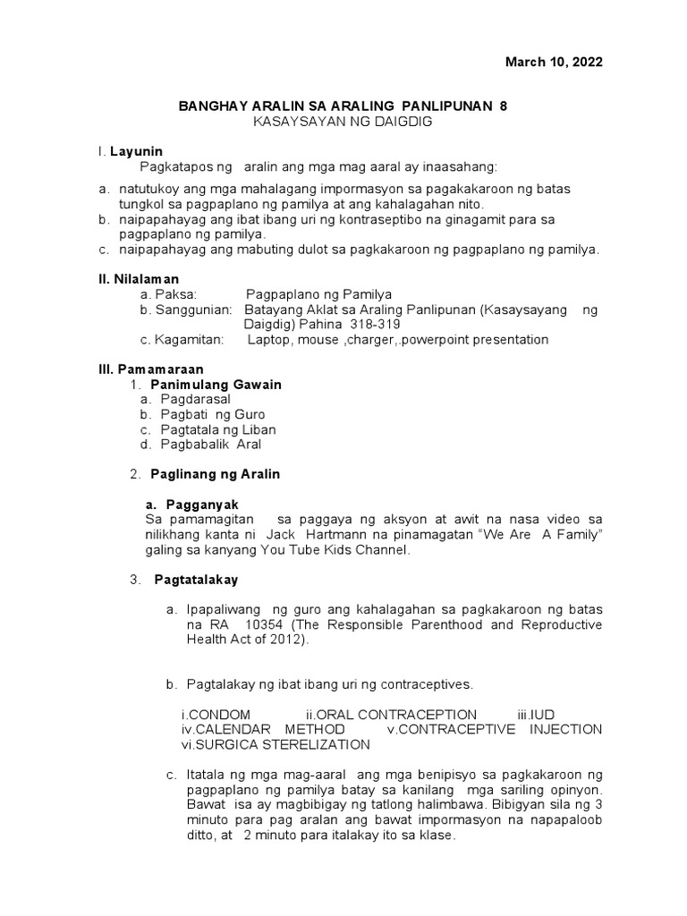 Banghay Aralin Sa Araling Panlipunan 8 | PDF