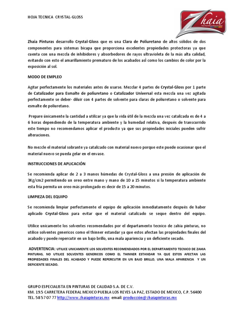 FT Crystal Gloss | PDF | Poliuretano | Materiales