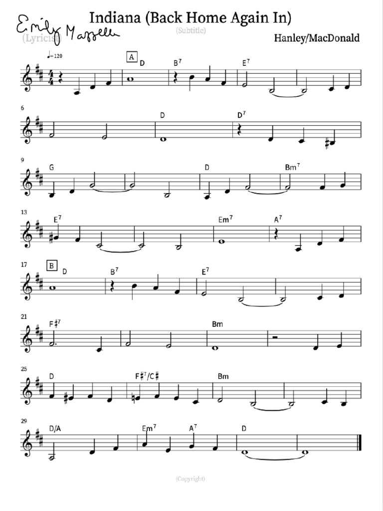 Indiana Chart in D Singer Key | PDF
