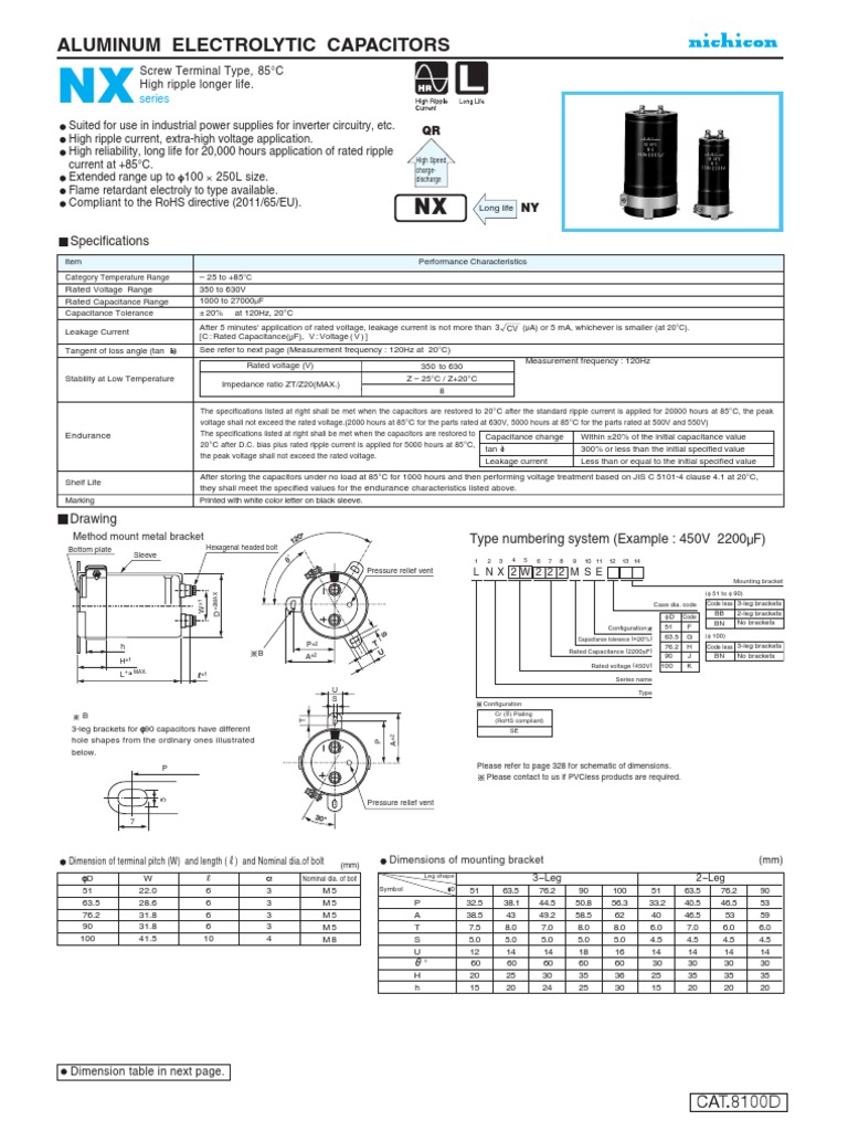 Aluminum Electrolytic Capacitors: Specifications | PDF | Capacitor ...
