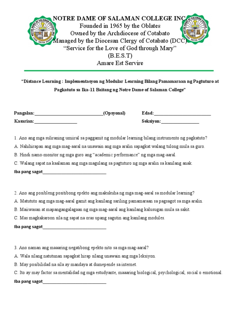 Pananaliksik Survey Form | PDF