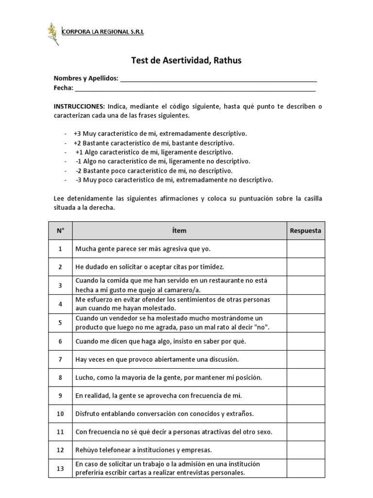 Test de Asertividad Rathus | PDF