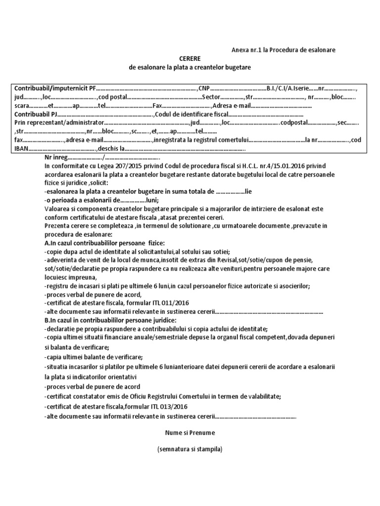 Anexe Cerere de Esalonare La Plata A Creantelor Bugetare | PDF