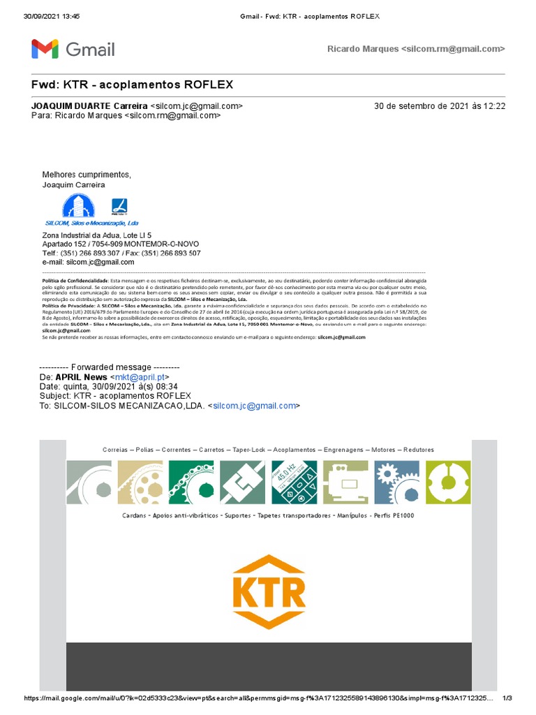 Gmail - FWD - KTR - Acoplamentos ROFLEX | PDF
