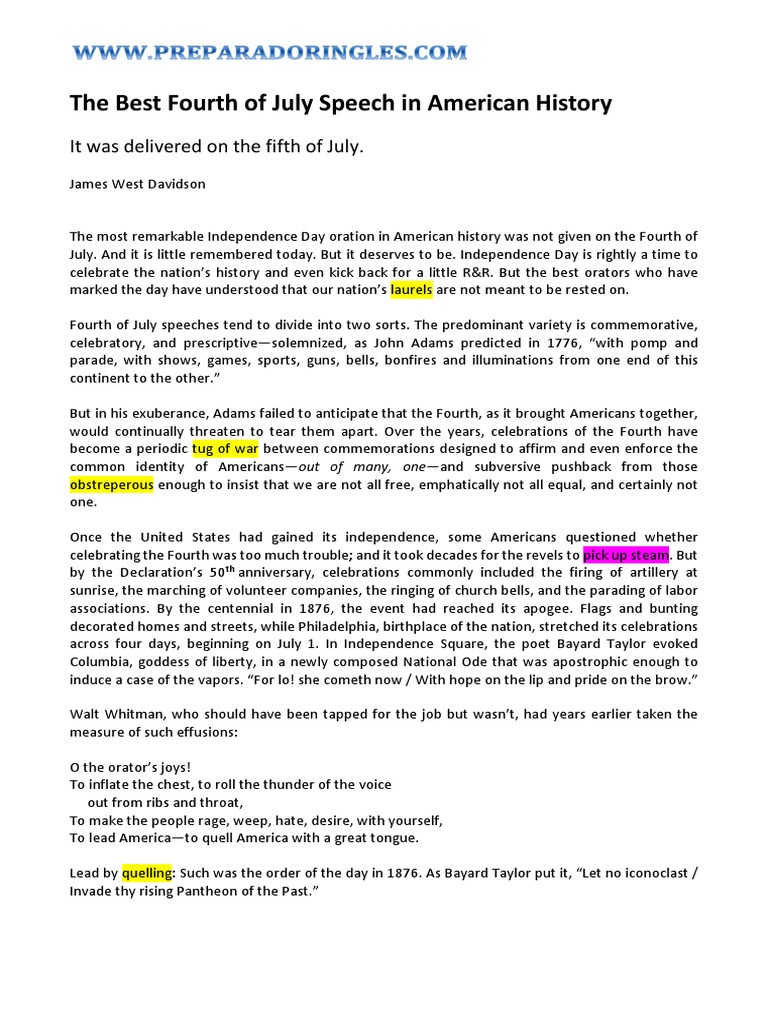 2 - Best 4TH July Speech | PDF | Frederick Douglass | Abolitionism In ...