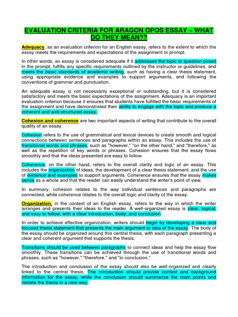 Eval Criteria Writing Opos | PDF | Essays | Logic