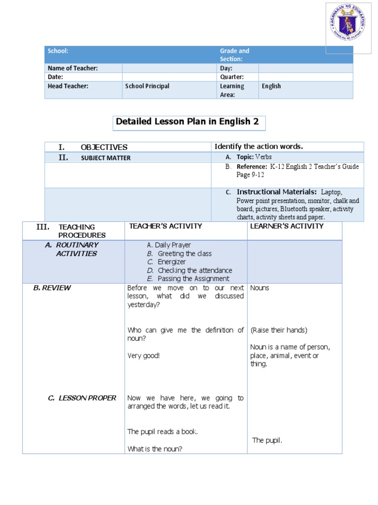 English2. Q1 DLP | PDF | Teachers | Lesson Plan