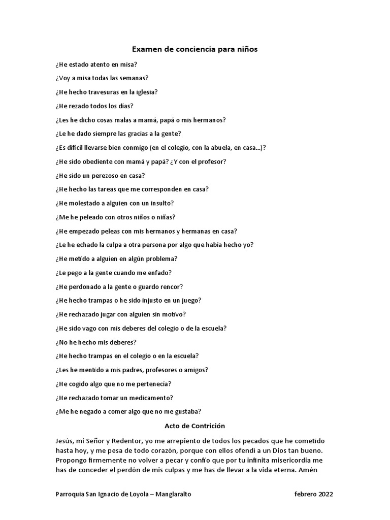 Examen de Conciencia para Niños | PDF | Estilo de vida
