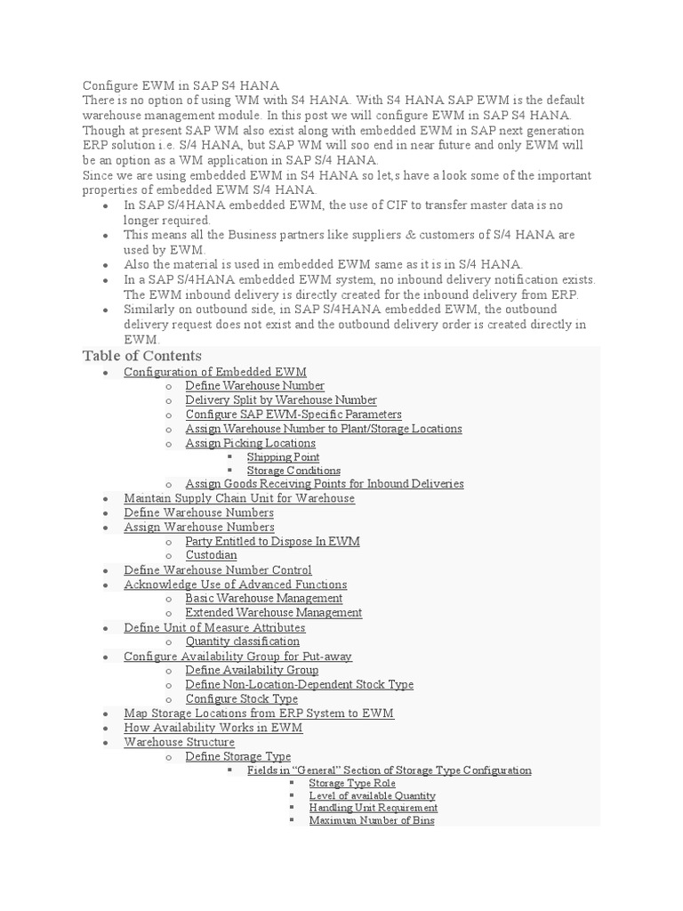 Configuring EWM in SAP S/4HANA | PDF | Warehouse | Business Process ...