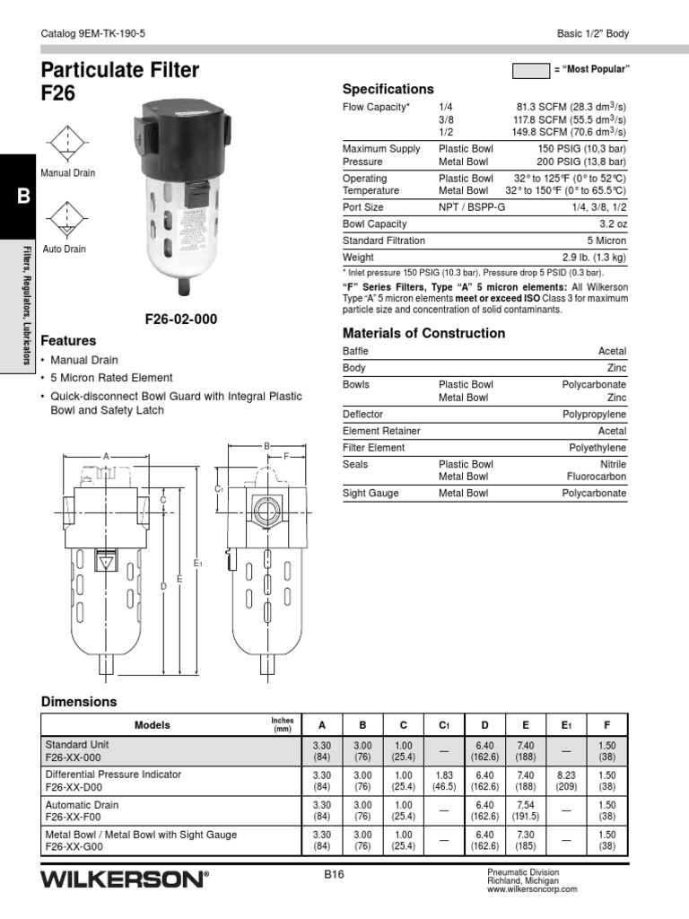 F26 Series Particulate Filters Overview | PDF | Filtration | Plastic