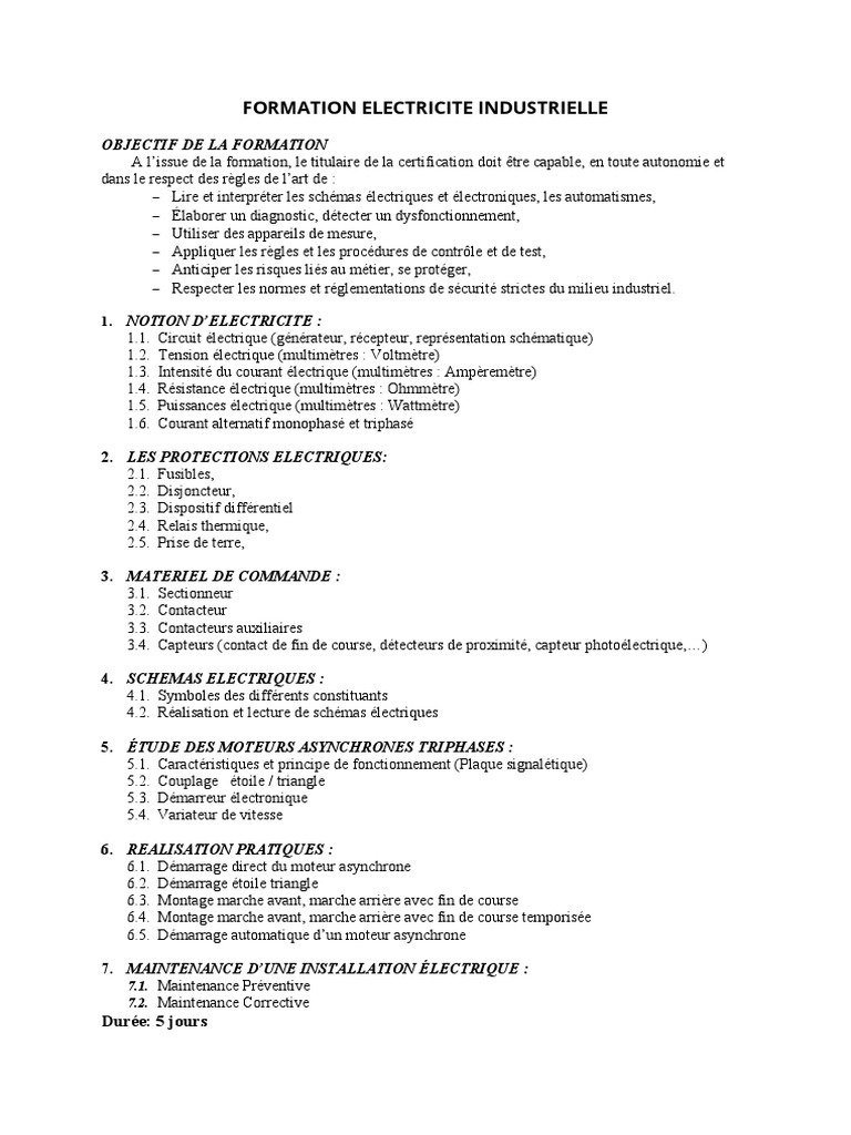 Formation Electricite Industrielle | PDF
