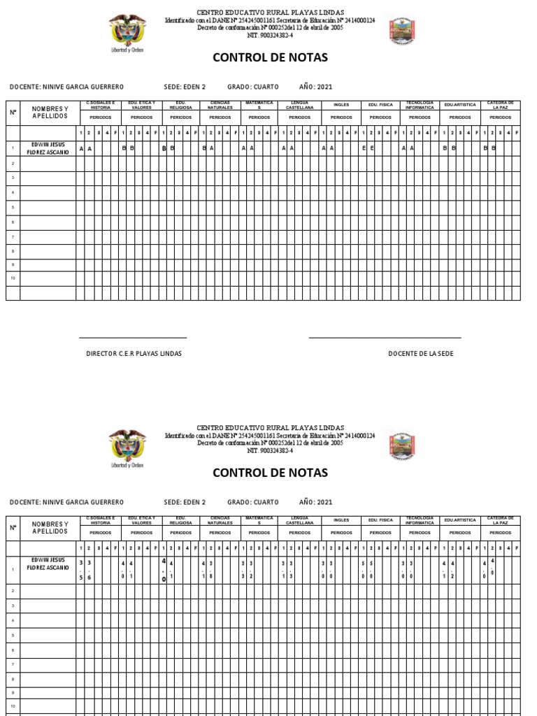 Control de Notas Cuarto | PDF