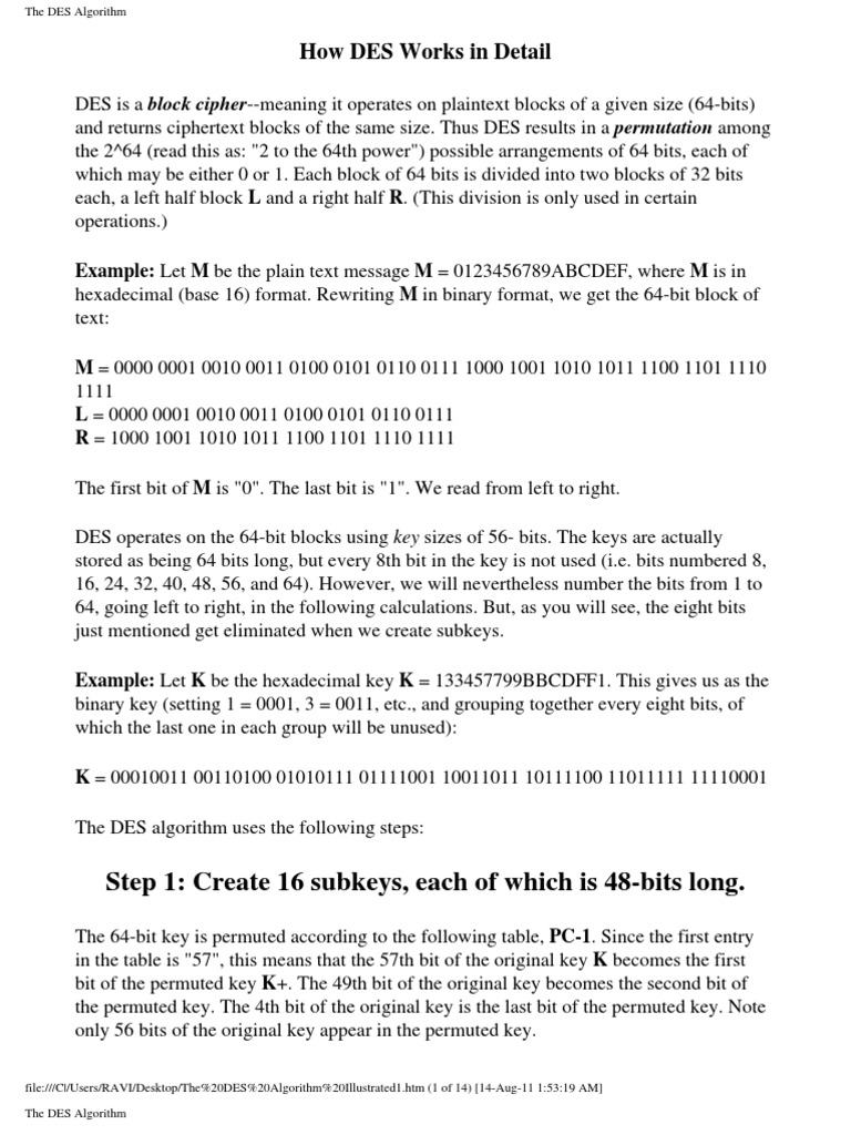 An In-Depth Explanation of the DES Encryption Algorithm | PDF ...