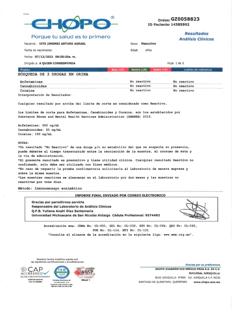 Aavj Examen Toxicologico | PDF