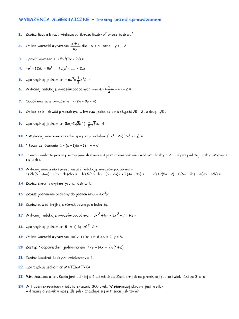 Trening Wyrazenia Alg | PDF
