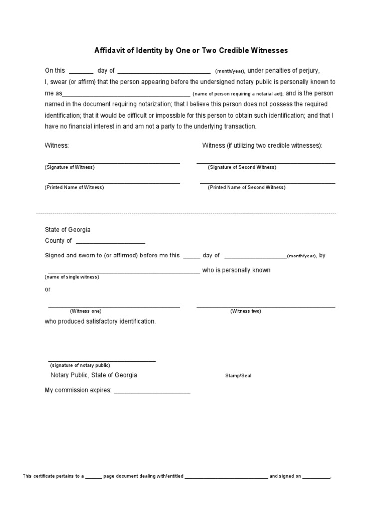 Credible Witnesses Affidavit | PDF | Notary Public | Affidavit