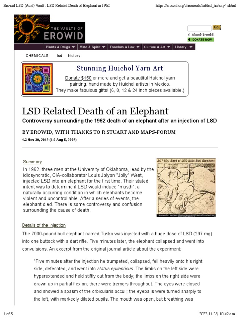 LSD Death of Elephant in 1962 | PDF | Dose (Biochemistry) | Chemistry