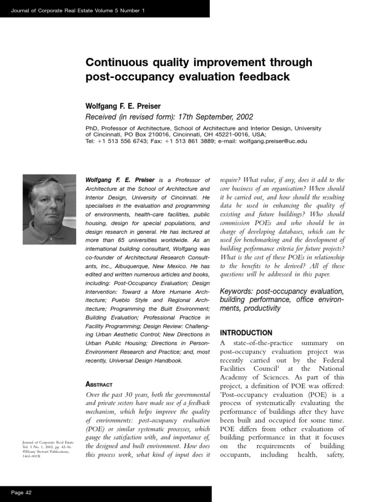 Continuous Quality Improvement Through Post Occupancy Evaluation
