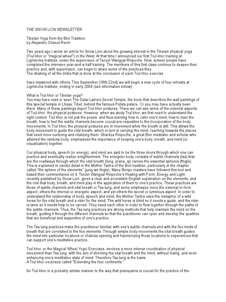 Tibetan Yoga From The Bon Tradition | PDF | Mind–Body Interventions ...