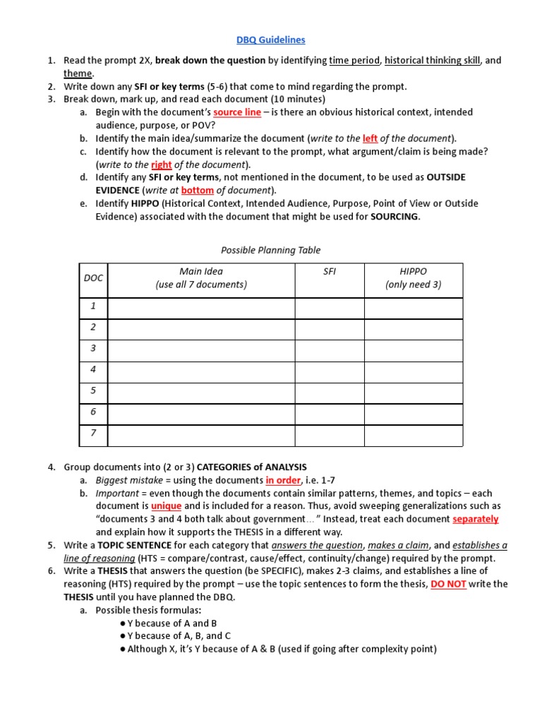 DBQ Guidelines: A Step-by-Step Plan | PDF | Paragraph | Cognitive Science