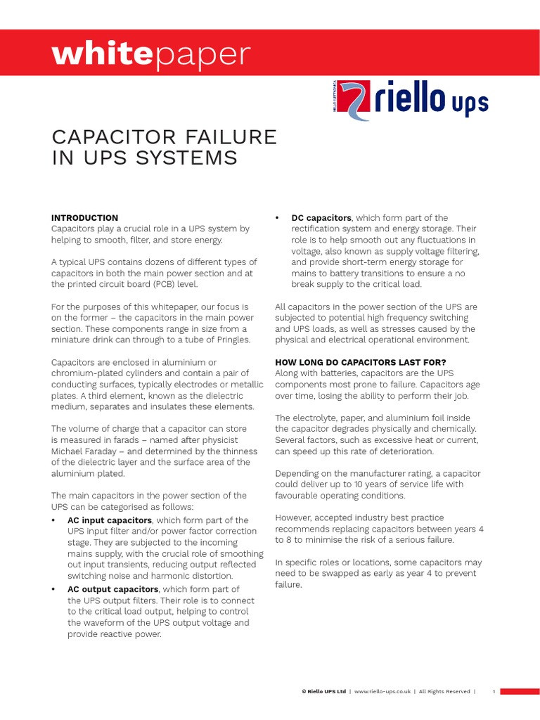 Whitepaper Capacitor Failure in UPS | PDF | Capacitor | Electric Power