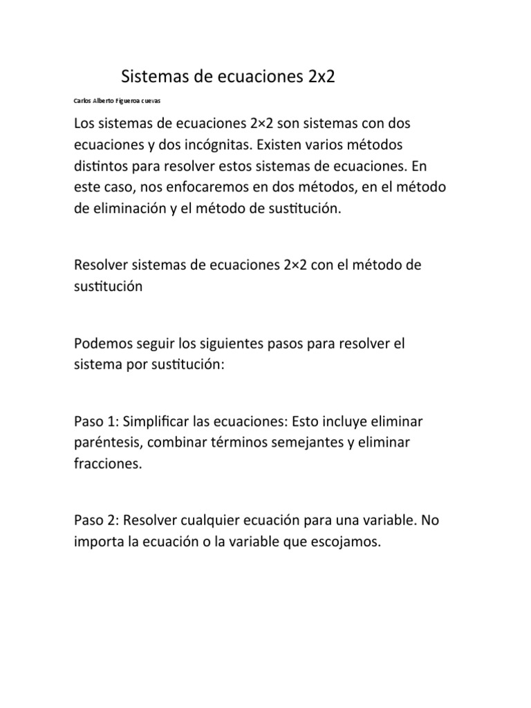 Métodos para resolver sistemas 2x2 | PDF