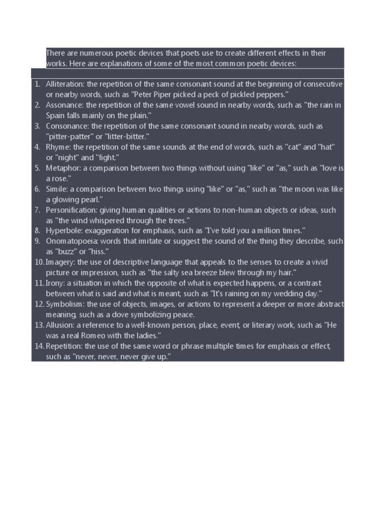 Common Poetic Devices Explained | PDF