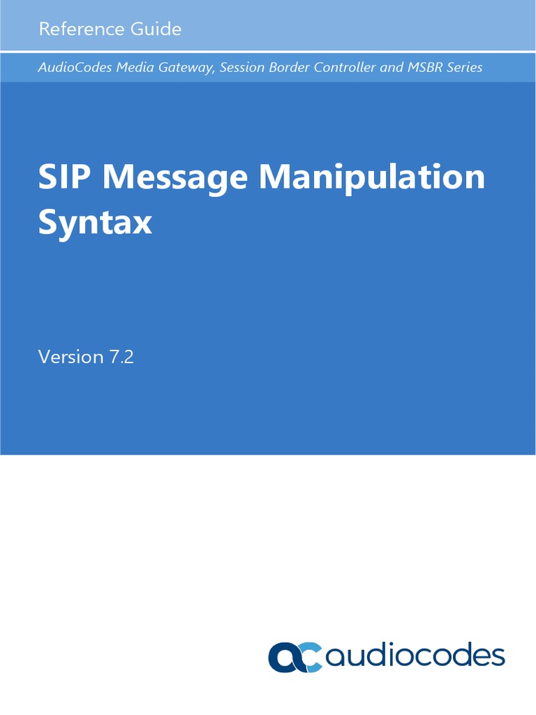 Sip Message Manipulation Syntax Reference Guide Ver 72 | Download Free PDF | Session Initiation ...