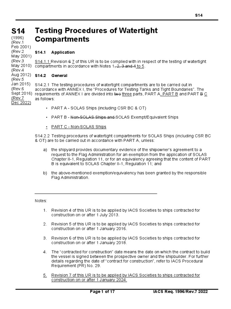 Testing Procedures of Watertight Compartments - Ur-S14-Rev7-Dec-2022-Ul ...