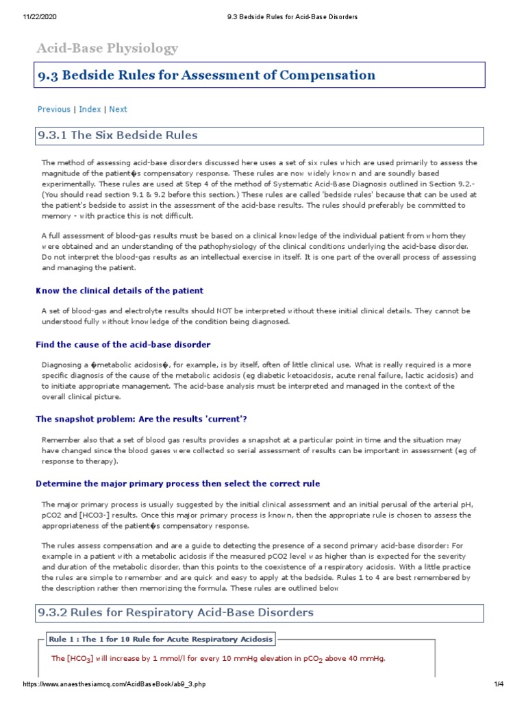 9.3 Bedside Rules For Acid-Base Disorders | PDF