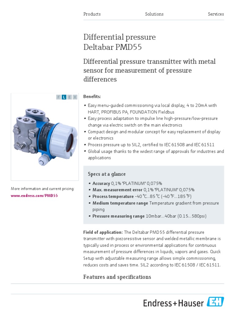 Endress-Hauser Deltabar M PMD55 en | PDF | Pressure Measurement | Physical Sciences