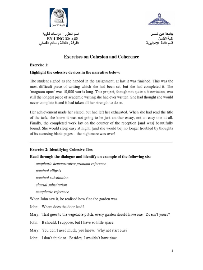 Exercises On Cohesion and Coherence | PDF | Winnie The Pooh | Teachers