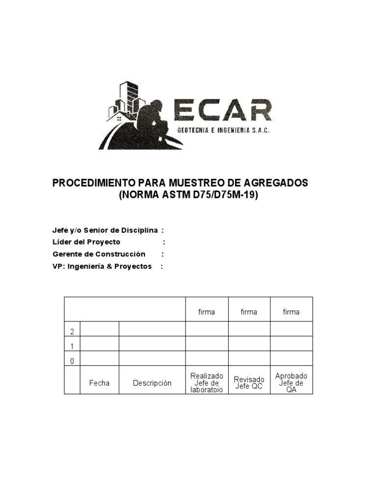 Procedimiento para Muestreo de Agregados. | PDF | Laboratorios | Muestreo (Estadísticas)