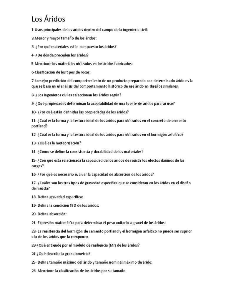 Usos y propiedades de los áridos | PDF
