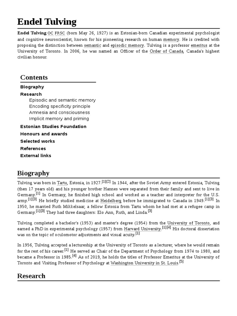 Endel Tulving | Download Free PDF | Cognitive Science | Brain