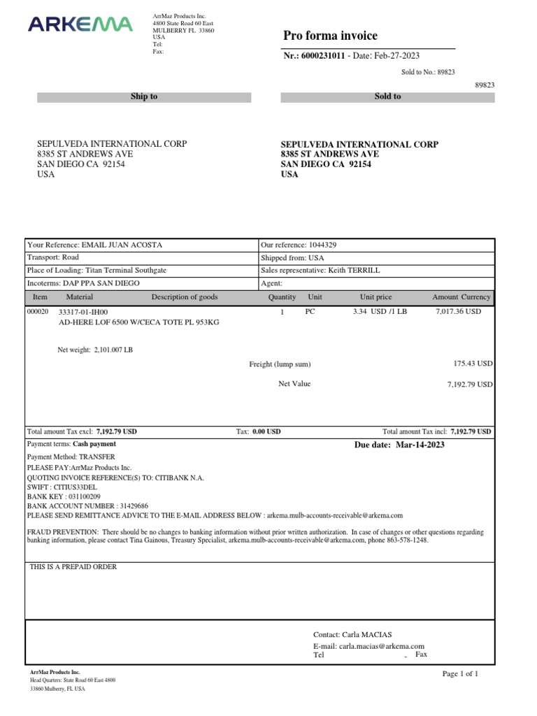 Sepulveda ProForma Order# 1044329 | PDF | Pro Forma | Trade