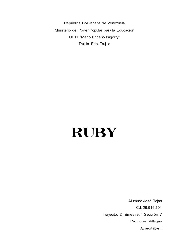 Lenguaje Ruby | PDF | Ruby (lenguaje de programación) | Ingeniería de ...