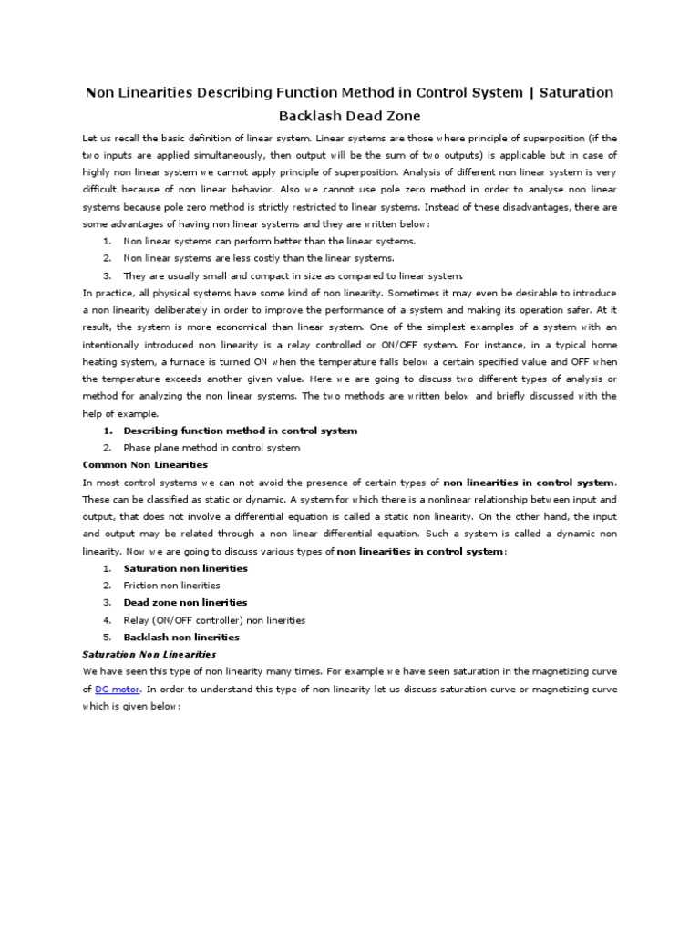 Describing Function Of Common Nonlinearities Pdf Nonlinear System