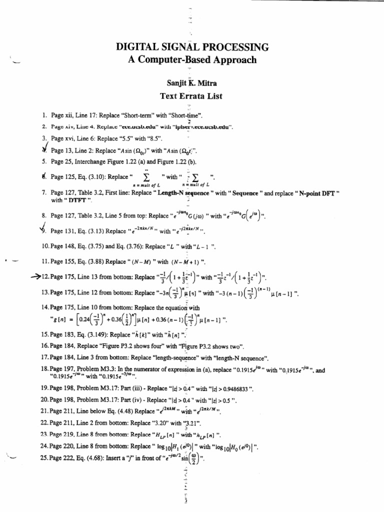 Mathlab DSP, A Computer Based Approach - Solution Manual - Sanjit K Mitra | PDF