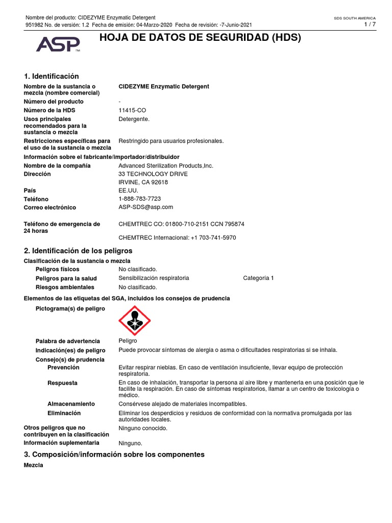 SDS South America Latin American Spanish | PDF | Agua | Toxicidad