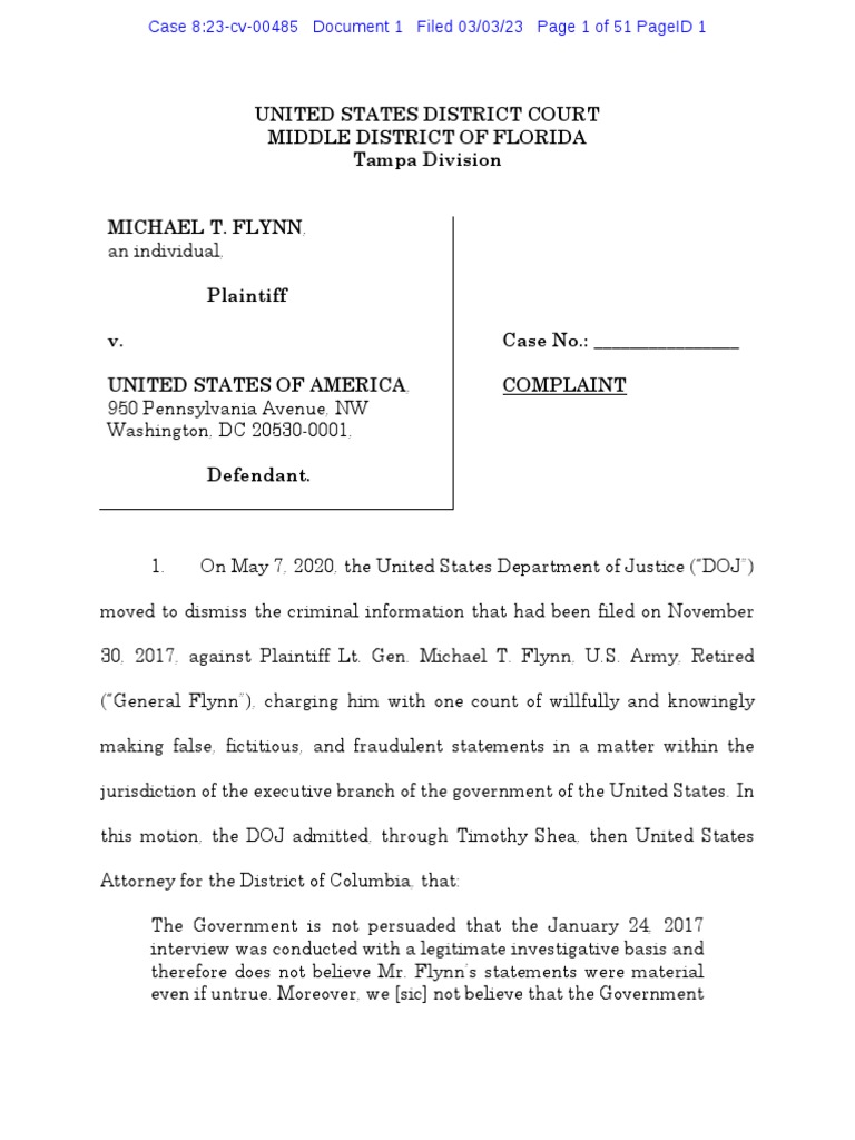 General Michael Flynn Sues DOJ, FBI and US Government For Malicious Prosecution and Abuse of ...